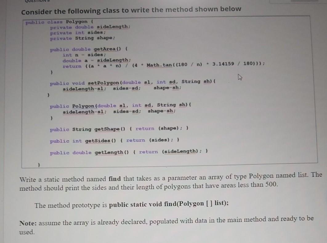 Solved Consider the following class to write the method | Chegg.com