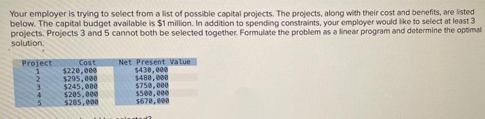 Solved Your employer is trying to select from a list of | Chegg.com