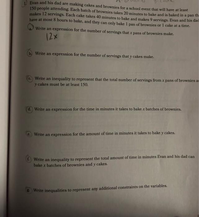 Solved h. Write a system of inequalities to represent this | Chegg.com