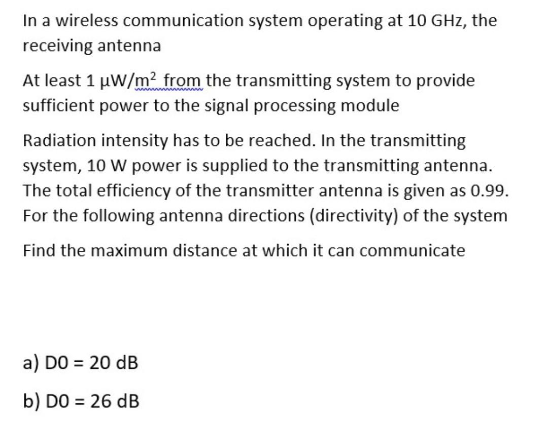 Solved In a wireless communication system operating at 10 | Chegg.com