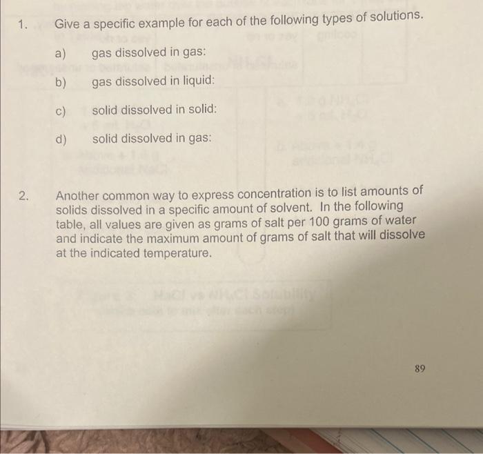 Solved 1. Give a specific example for each of the following | Chegg.com