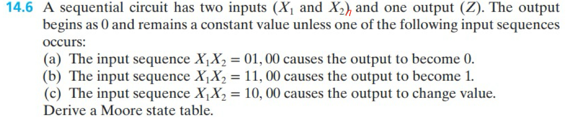 Solved 14.6 ﻿A sequential circuit has two inputs (x1 ﻿and | Chegg.com