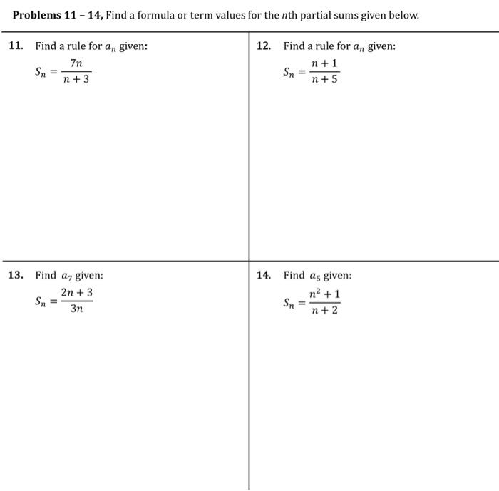 Solved Problems 11 - 14, Find a formula or term values for | Chegg.com