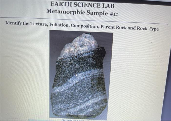 Solved EARTH SCIENCE LAB Metamorphic Sample #1: Identify the | Chegg.com