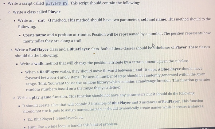 Solved . Write a script called players.py. This script | Chegg.com