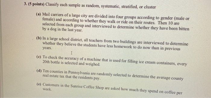 Solved 3. (5 points) Classify each sample as random, | Chegg.com