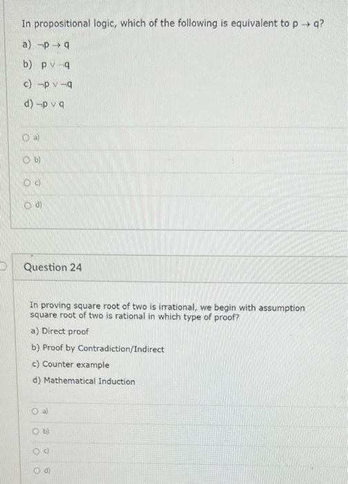 Solved In propositional logic, which of the following is | Chegg.com