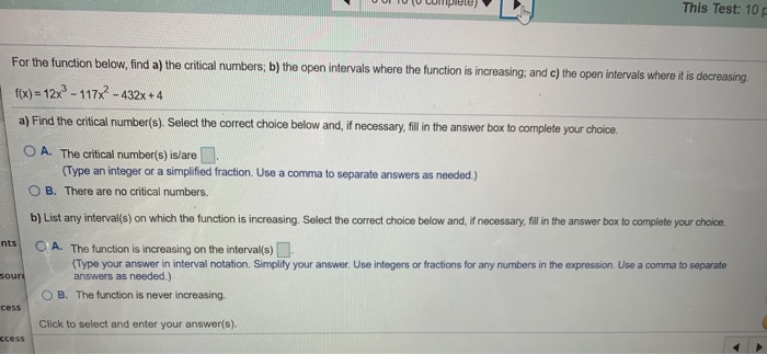 Solved ULTUU LUMP ) This test: 10 For the function below, | Chegg.com