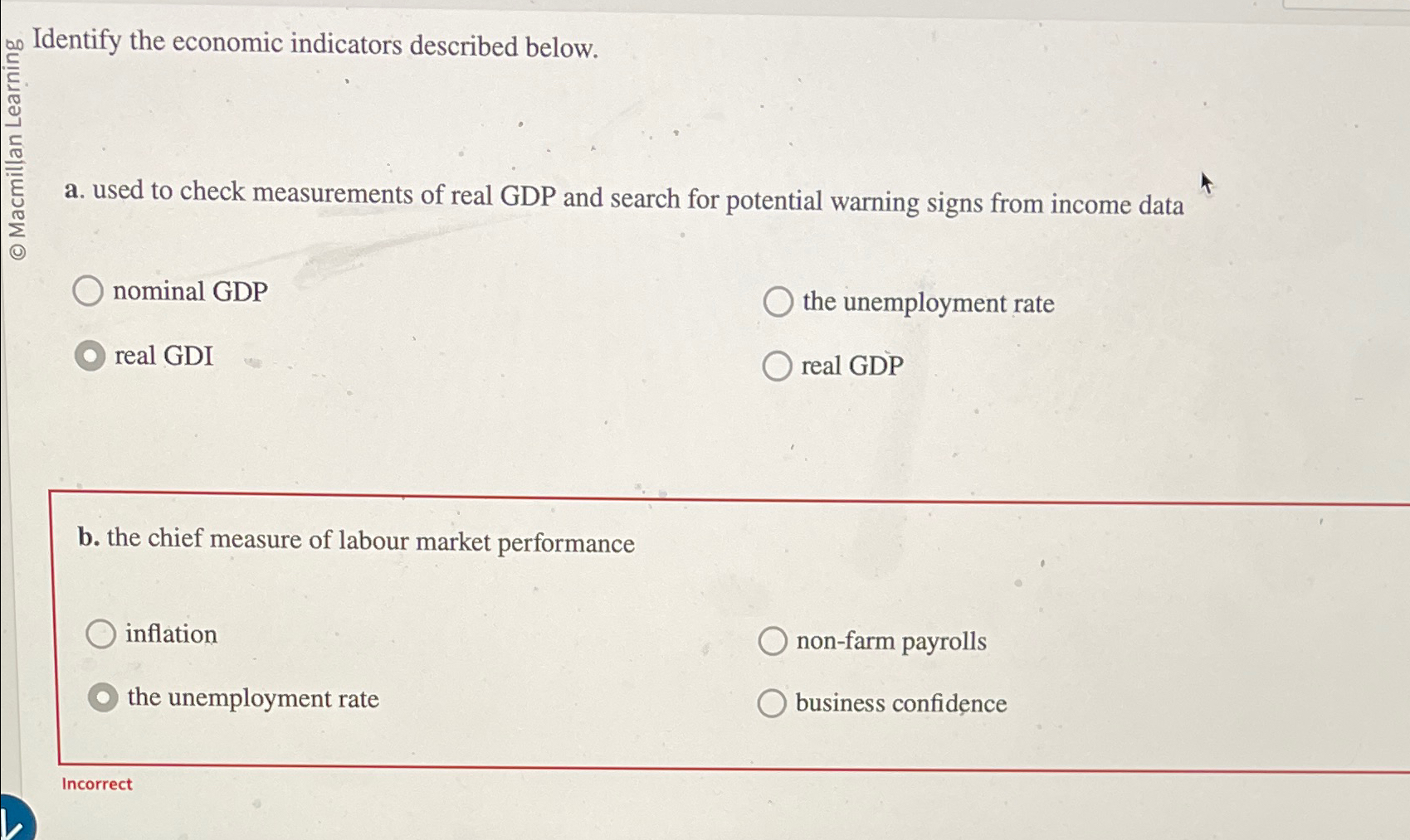Solved Identify the economic indicators described below.a. | Chegg.com