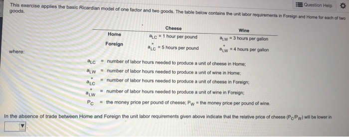 Solved This exercise applies the basic Ricardian model of | Chegg.com