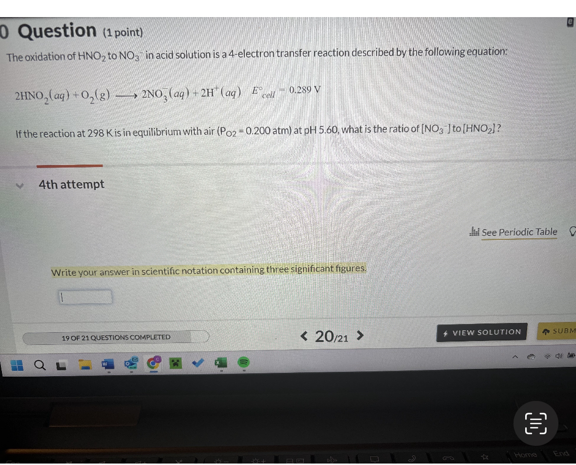 Solved Question (1 ﻿point)The oxidation of HNO2 ﻿to NO3 ﻿in | Chegg.com