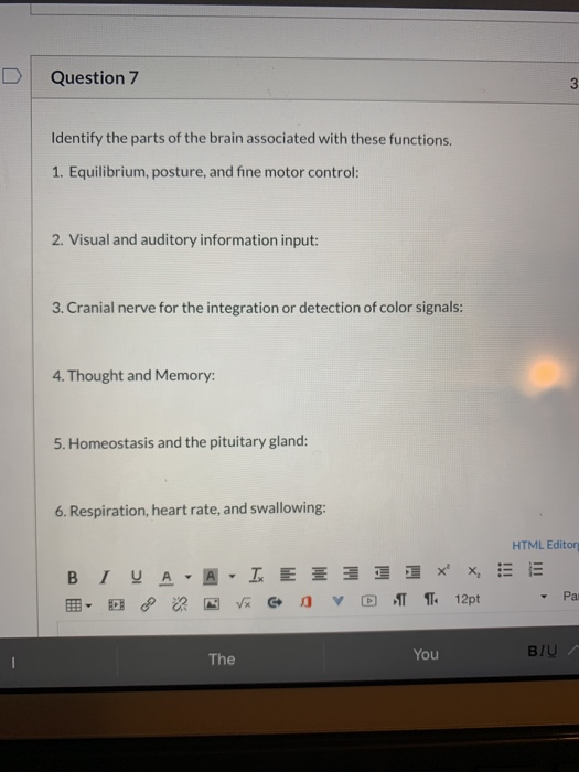 Solved Question 7 3 Identify the parts of the brain | Chegg.com