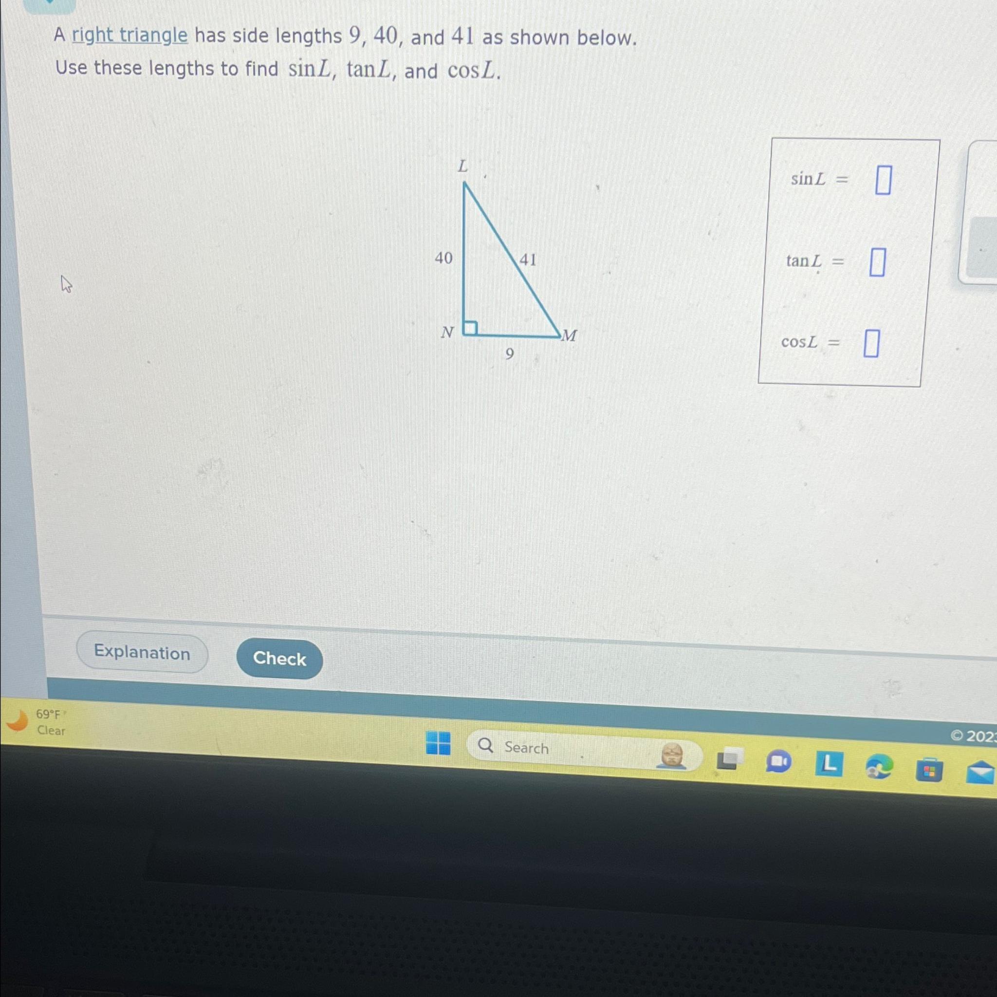 Solved A right triangle has side lengths 9,40 , ﻿and 41 ﻿as | Chegg.com