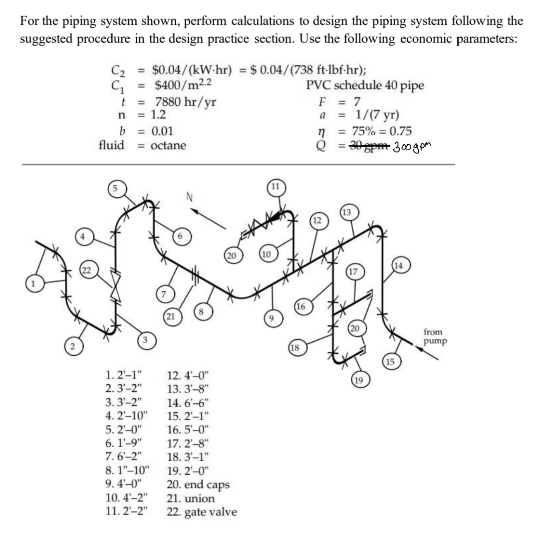 Solved For the piping system shown, perform calculations to | Chegg.com