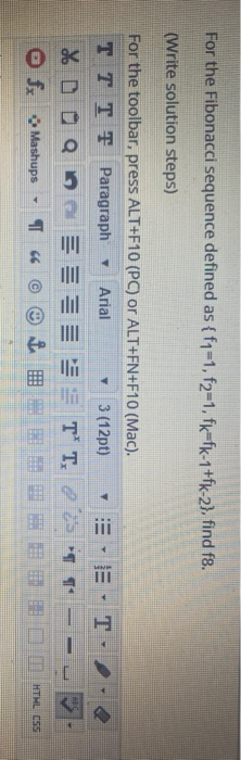 Solved For the Fibonacci sequence defined as {f1=1, f2=1, | Chegg.com