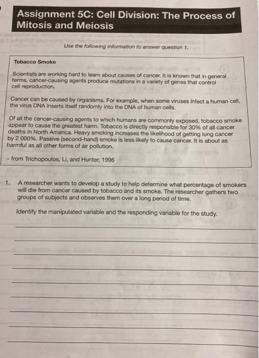 Solved Assignment 5C: Cell Division: The Process of Mitosis | Chegg.com