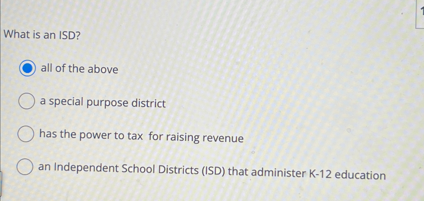 Solved What is an ISD?all of the abovea special purpose | Chegg.com