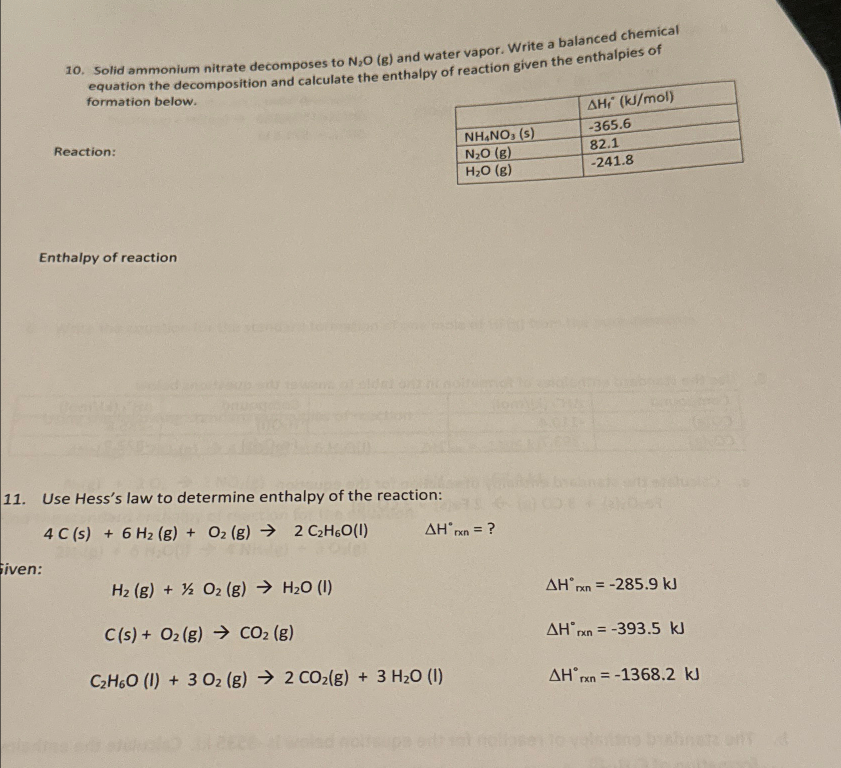 Solved Solid ammonium nitrate decomposes to N2O(g) ﻿and | Chegg.com