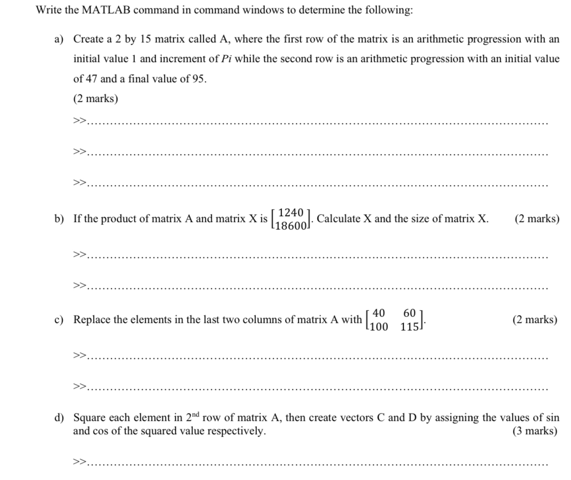 Solved Write the MATLAB command in command windows to | Chegg.com