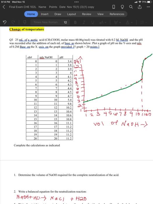 Solved Q3 25 mL of a acetic acid (CH3COOH, molar mass 60.06 | Chegg.com