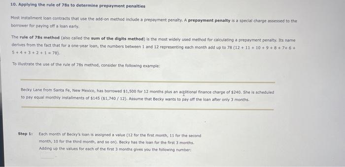 Solved 10. Applying the rule of 78s to determine prepayment | Chegg.com