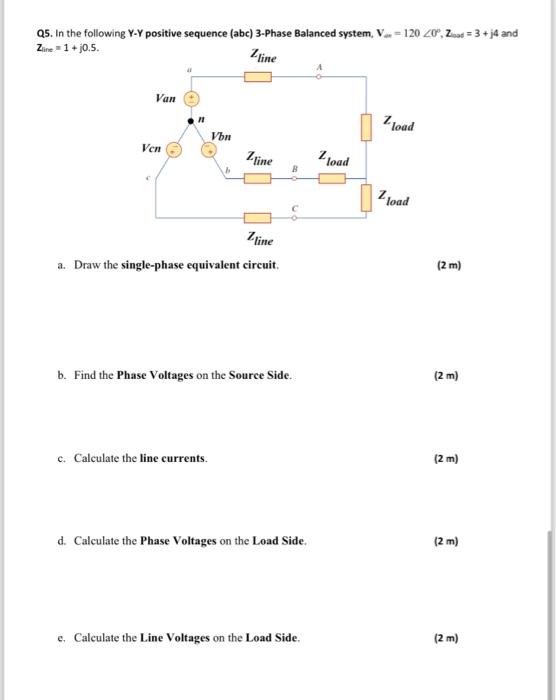 Solved Q5. In the following Y - Y positive sequence (abc) | Chegg.com