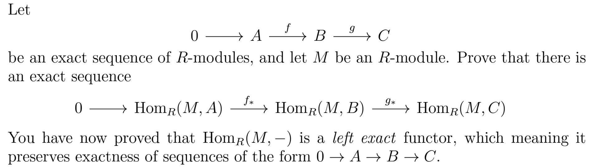 Solved Let0longrightarrowA→fB→gCbe an exact sequence of | Chegg.com