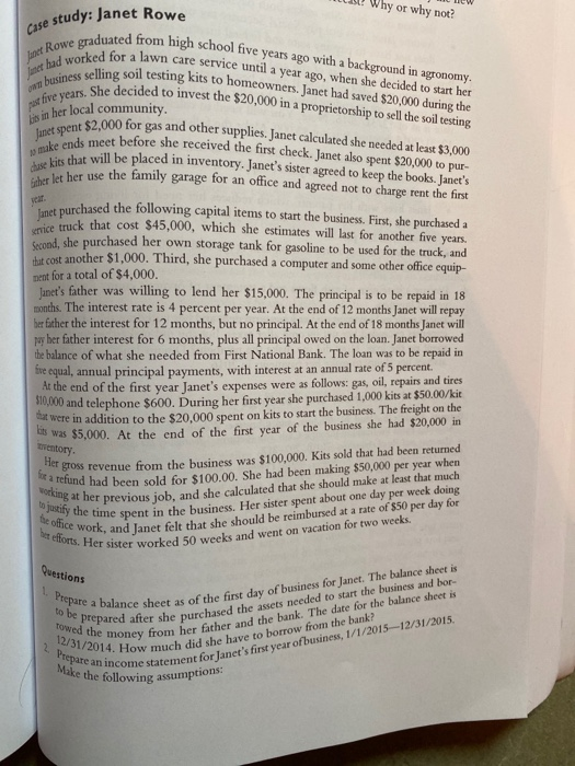 Solved Case study: Janet Rowe Le Rowe graduated from high | Chegg.com