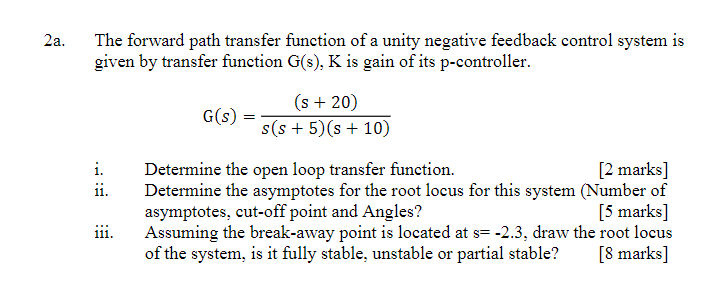 Solved 2a. ﻿The forward path transfer function of a unity | Chegg.com