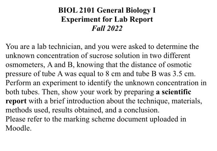 Solved BIOL 2101 General Biology I Experiment for Lab Report | Chegg.com