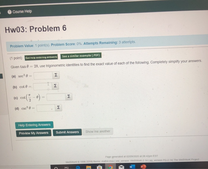 Solved Course Help Hw03: Problem 6 Problem Value: 1 | Chegg.com