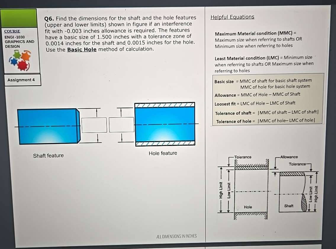 Solved by an EXPERT Q6. ﻿Find the dimensions for the shaft and the hole ...