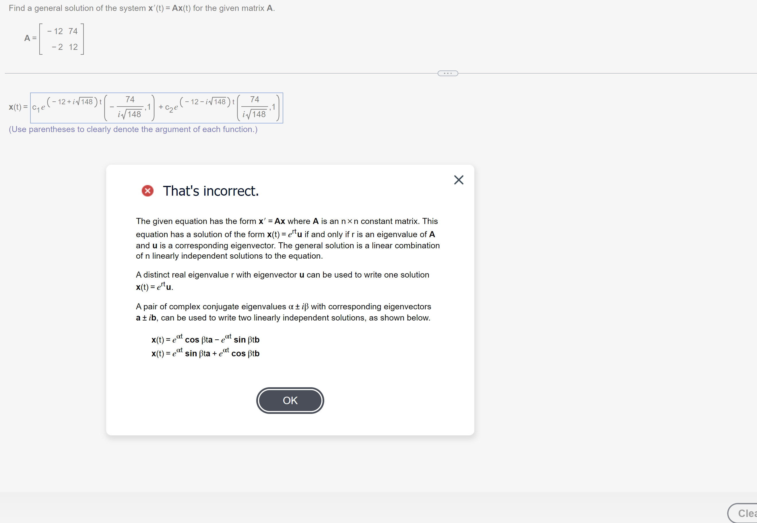 Solved by an EXPERT Find a general solution of ﻿the system x'(t)=Ax(t) | Chegg.com