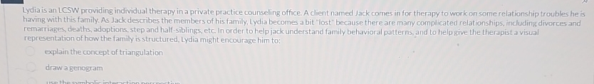 Solved Lydia is an LCSW providing individual therapy in a | Chegg.com
