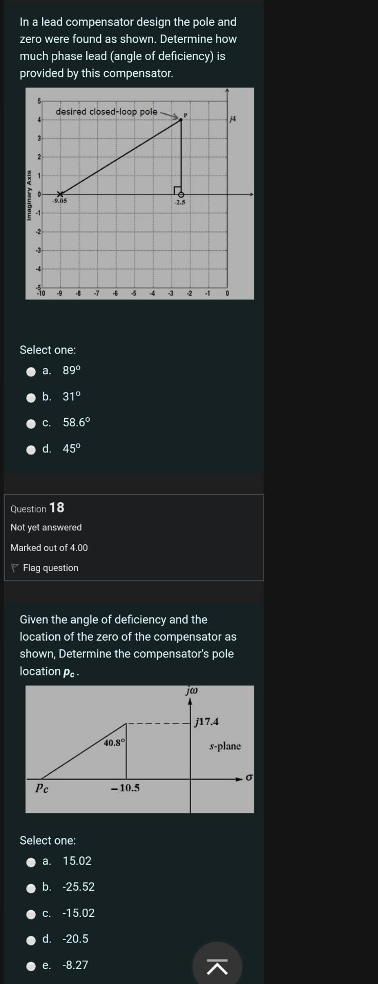 Solved In a lead compensator design the pole and zero were | Chegg.com