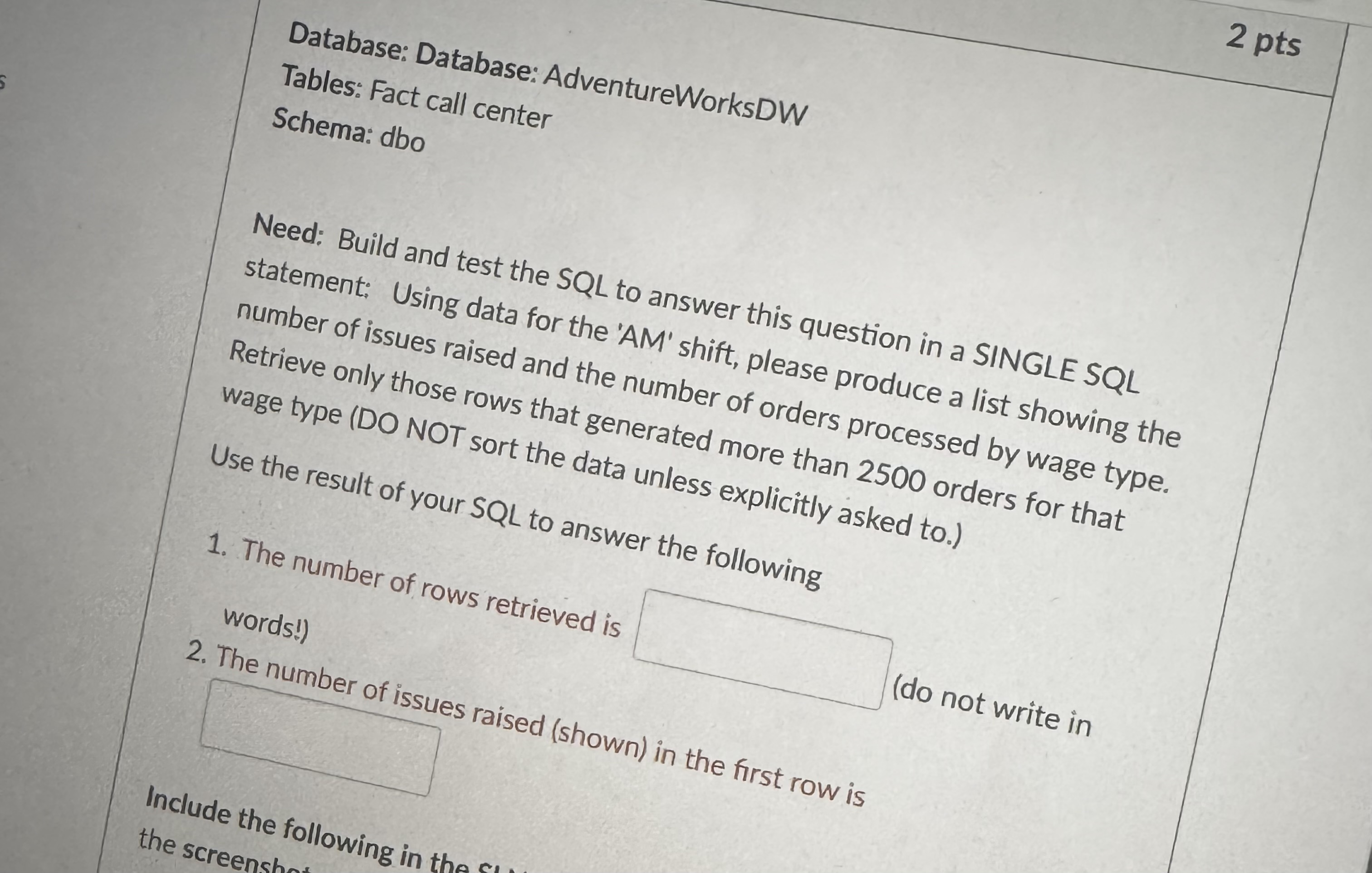 Solved Database: AdventureWorksDW Database: Database: | Chegg.com