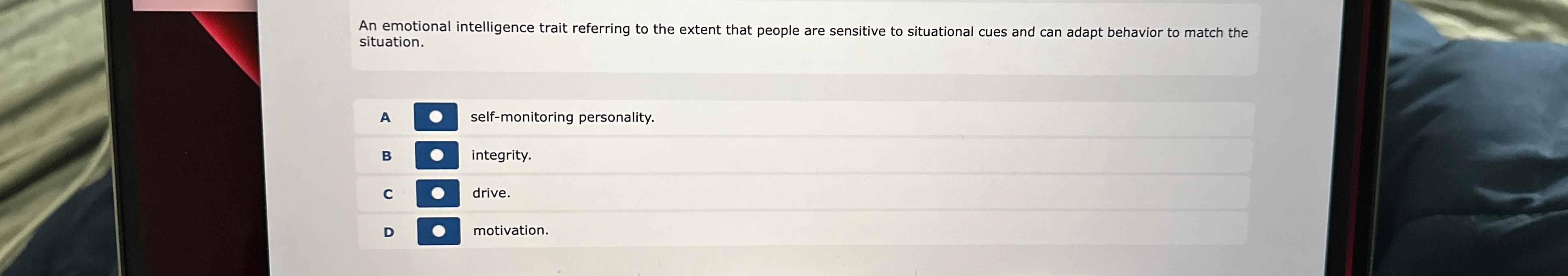 Solved An emotional intelligence trait referring to the | Chegg.com