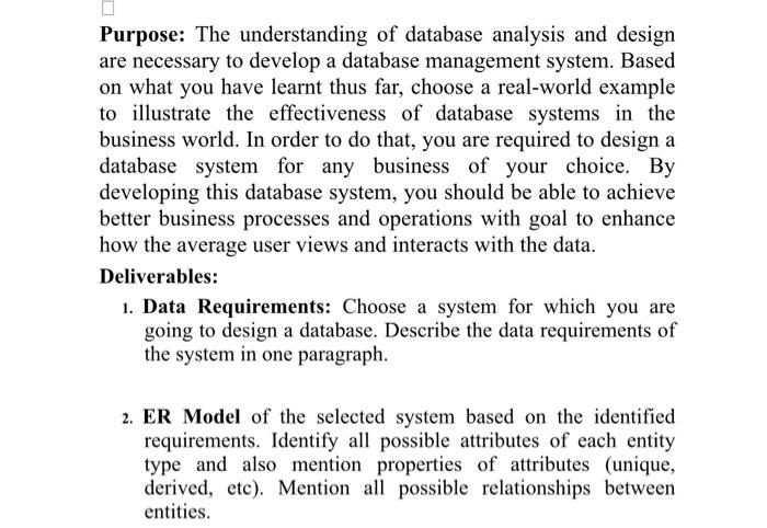 Solved Purpose: The understanding of database analysis and | Chegg.com