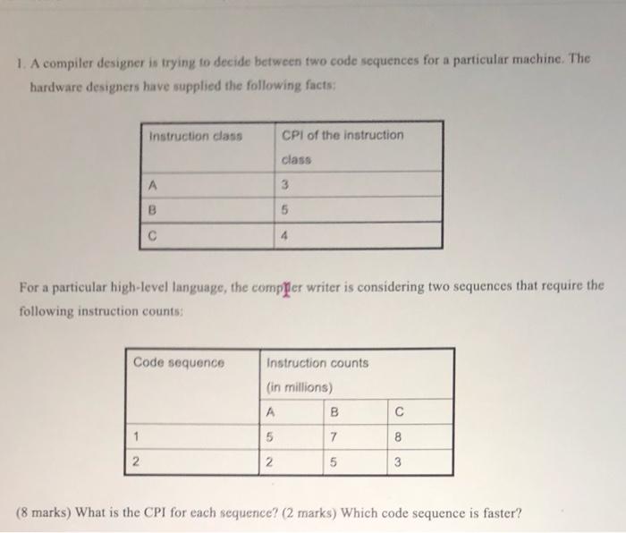 Solved 1. A compiler designer is trying to decide between | Chegg.com