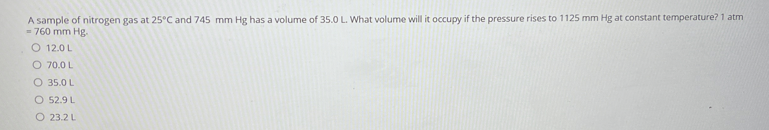 Solved A sample of nitrogen gas at 25°C ﻿and 745 ﻿mm Hg has | Chegg.com