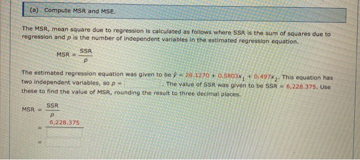 Solved (a) Compute MSR and MSE. The MSR, mean square due to | Chegg.com