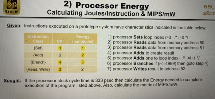 2) Processor Energy Calculating Joules/instruction & | Chegg.com