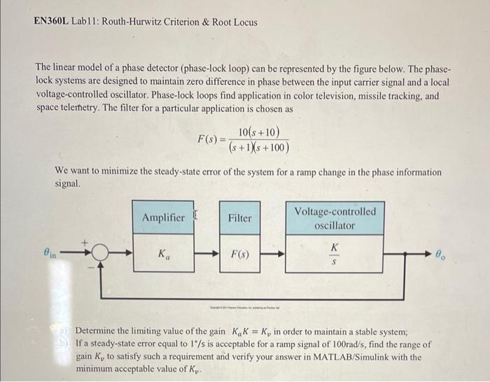 Solved EN360L Lab11: Routh-Hurwitz Criterion \& Root Locus | Chegg.com