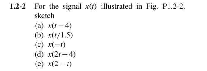 Solved 1.2-2 For the signal x(t) illustrated in Fig. P1.2-2, | Chegg.com