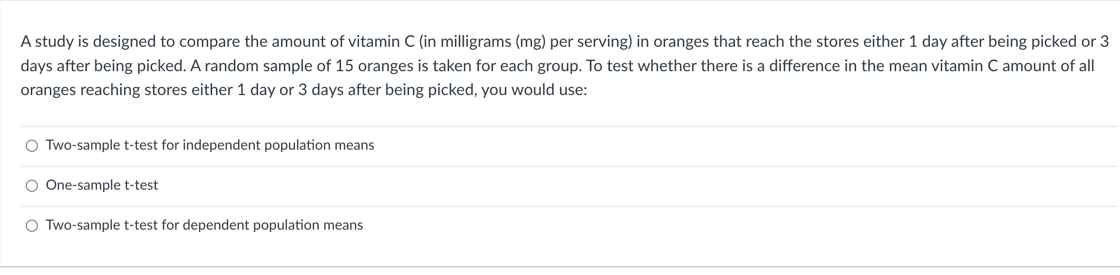 Solved A study is designed to compare the amount of vitamin | Chegg.com
