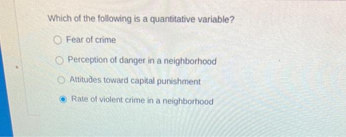 Which of the following is a quantitative variable? | Chegg.com