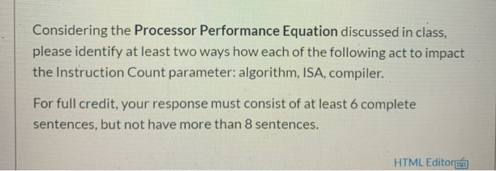 Solved Considering the Processor Performance Equation | Chegg.com