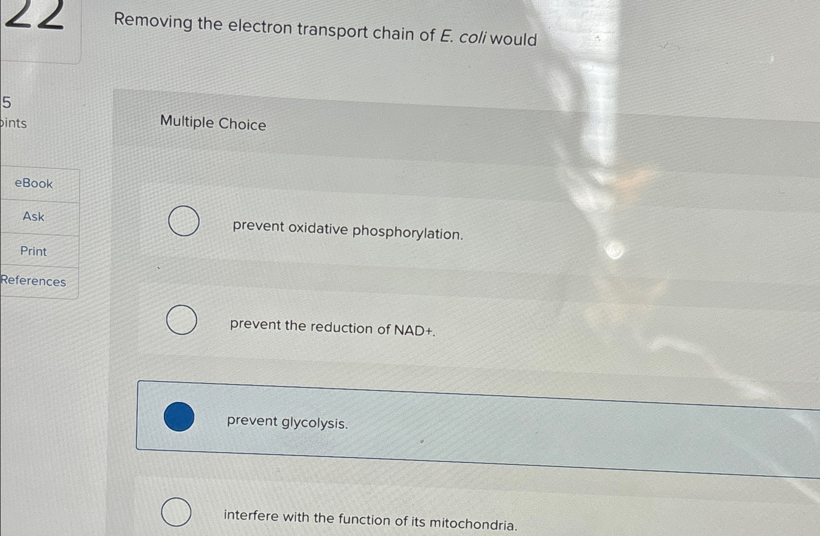 Solved Removing the electron transport chain of E. ﻿coli | Chegg.com