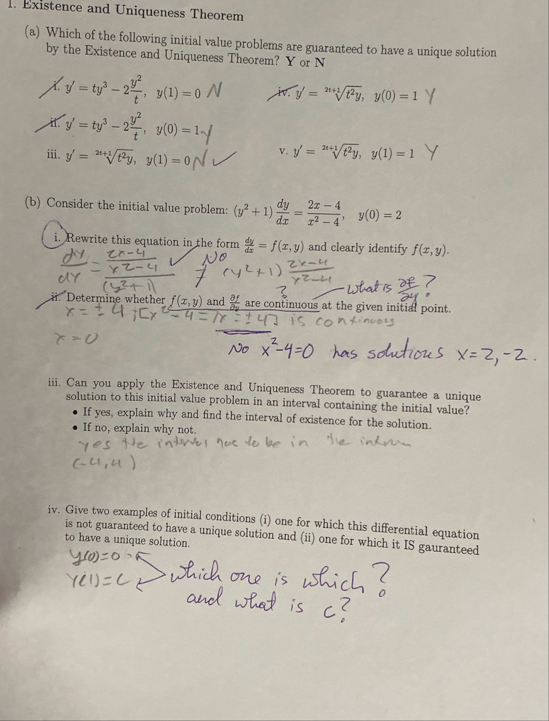 Solved Existence and Uniqueness Theorem(a) ﻿Which of the | Chegg.com