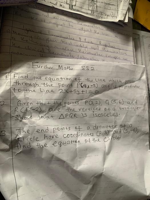 Solved Gurther Math. Ss2. 1. Find the equation of the une | Chegg.com